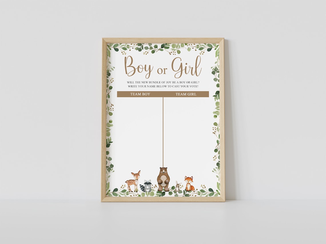 Gender Reveal Boy or Girl Chart Woodland Baby Shower Guess - Etsy