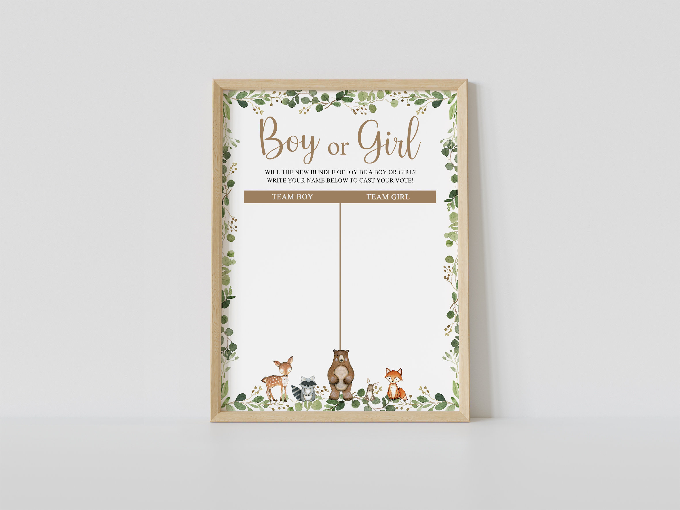 Gender Reveal Boy or Girl Chart Woodland Baby Shower Guess - Etsy