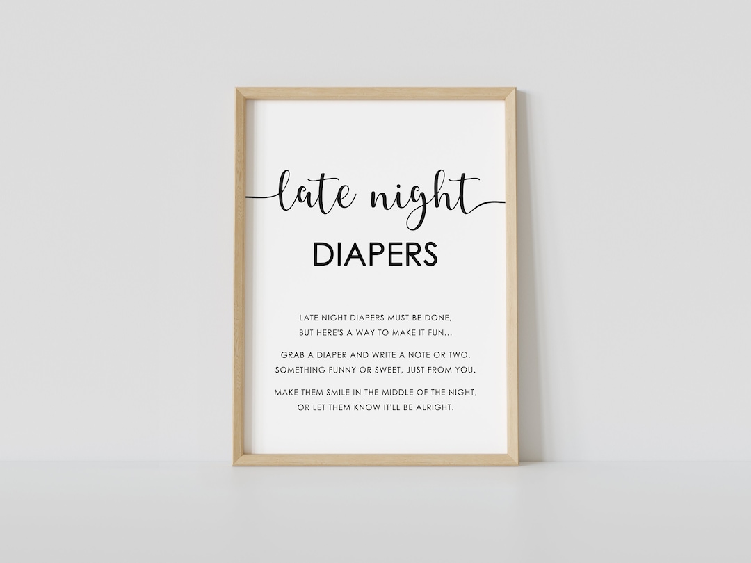 Late Night Diapers Game Sign, Baby Shower Activity, Diaper Thoughts ...