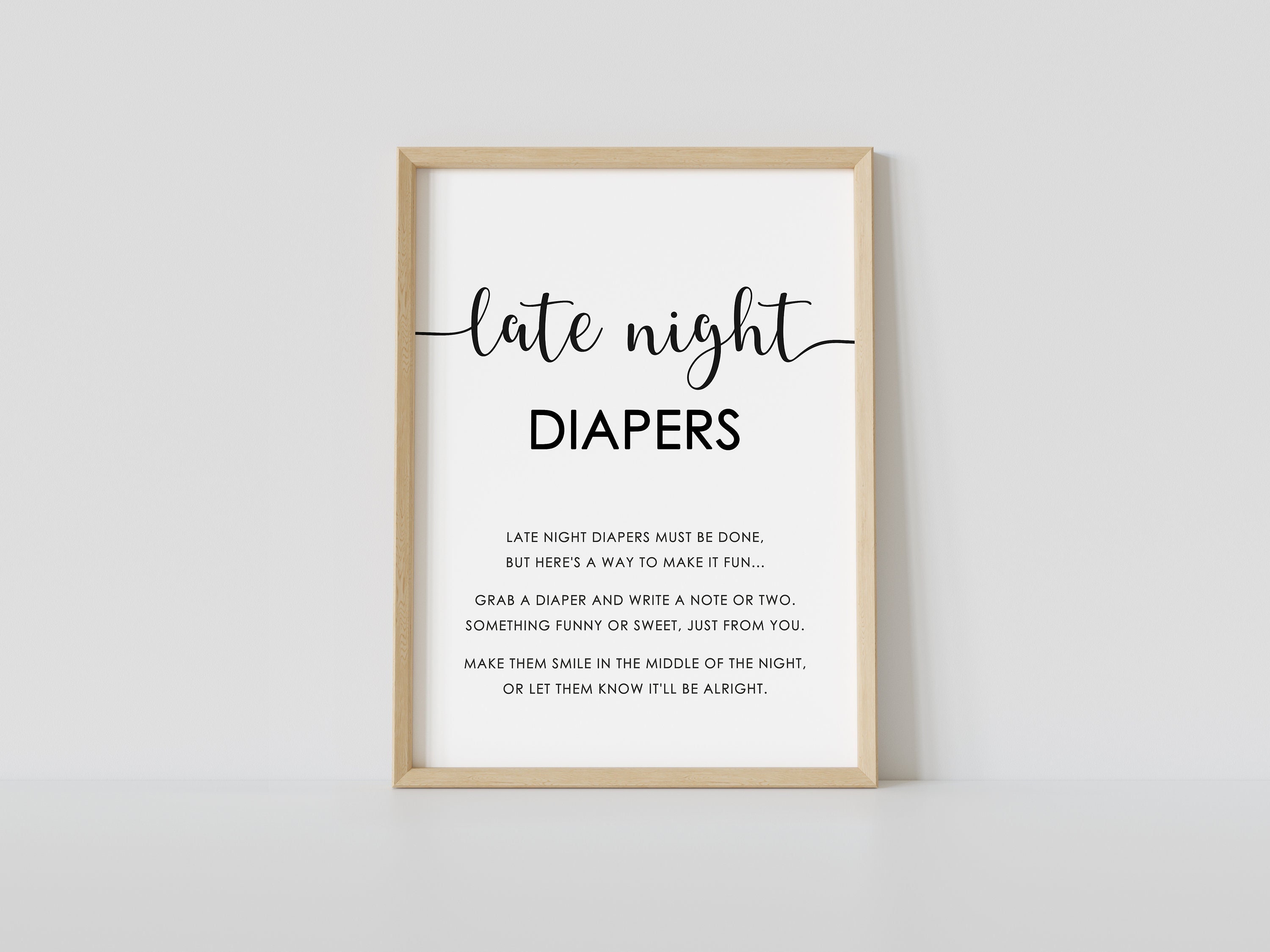 Late Night Diapers Game Sign, Baby Shower Activity, Diaper Thoughts ...