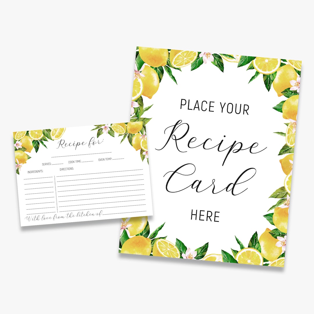 Recipe Card for the Bride, Lemons Bridal Shower, Bring a Recipe, Italy ...
