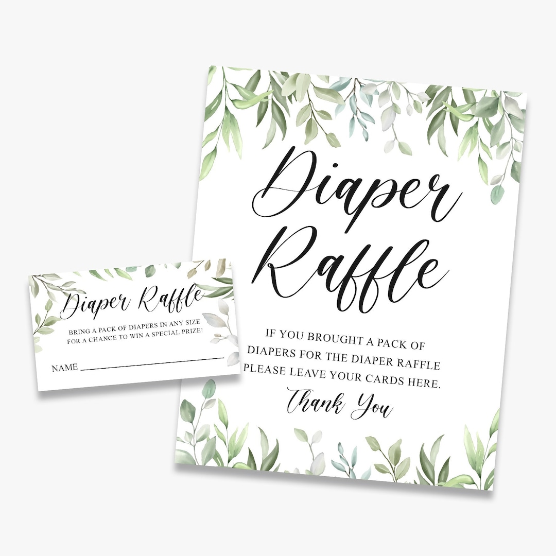 Diaper Raffle Ticket and Sign, Greenery Baby Shower, Diaper Raffle ...