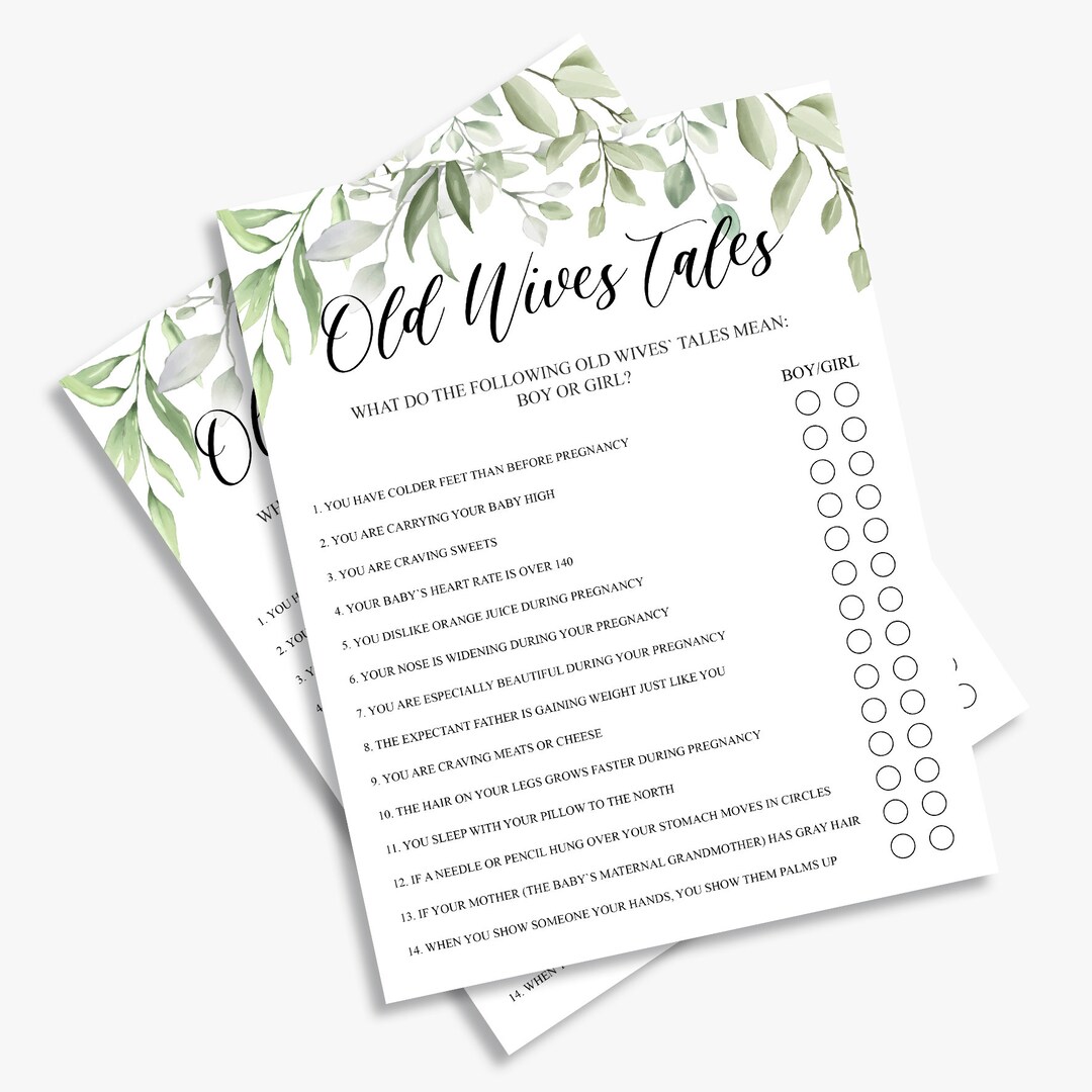 Old Wives Tales Greenery Baby Shower Games Foliage Gender Etsy old-wives-tales-greenery-baby-shower-games-foliage-gender-etsy