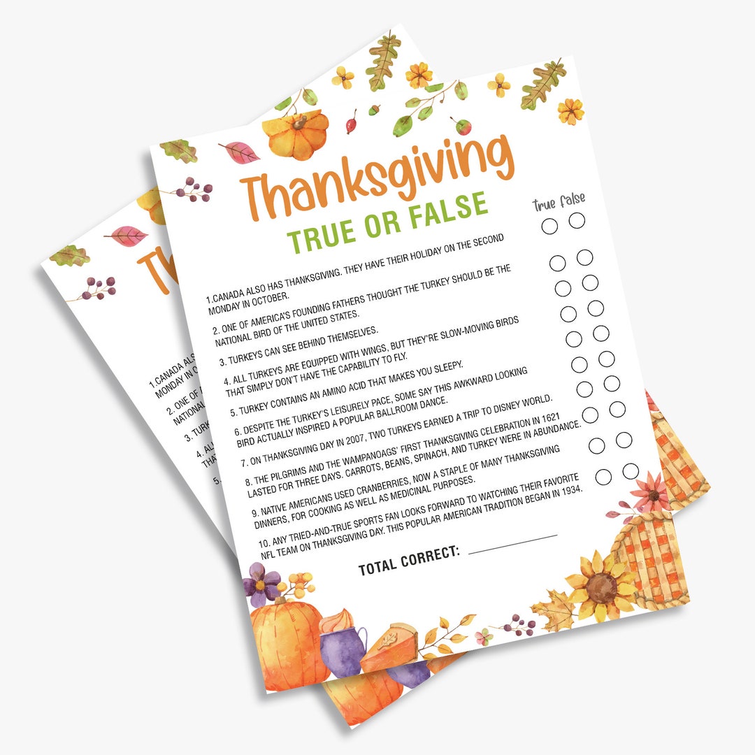 Thanksgiving True or False Game, for Adults, for Family, Friendsgiving ...