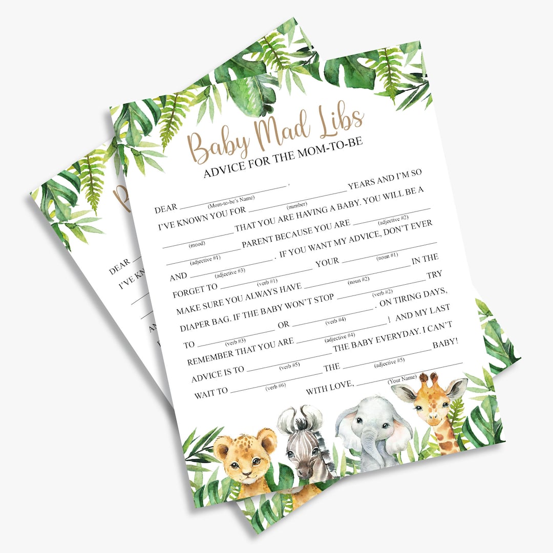 Baby Mad Libs, Safari Baby Shower Game, Advice Card, Baby Mad Libs Game ...