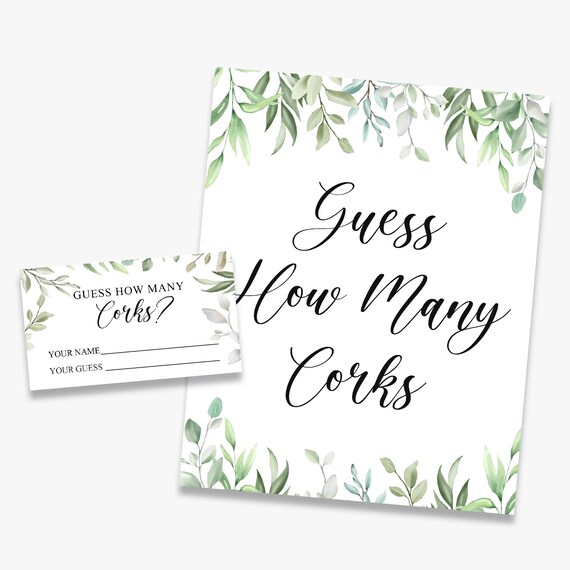 printable greenery bridal shower game Guess How Many Corks instant ...