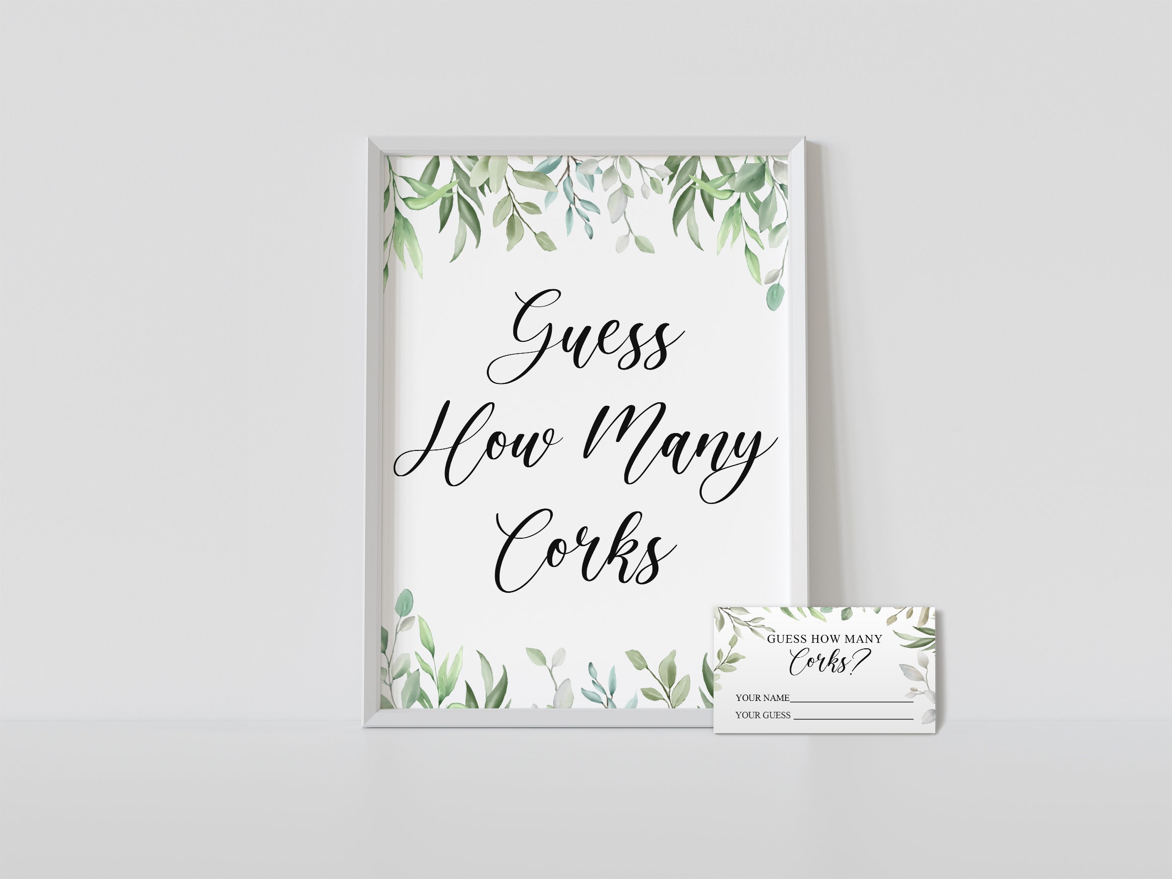 printable greenery bridal shower game Guess How Many Corks instant ...