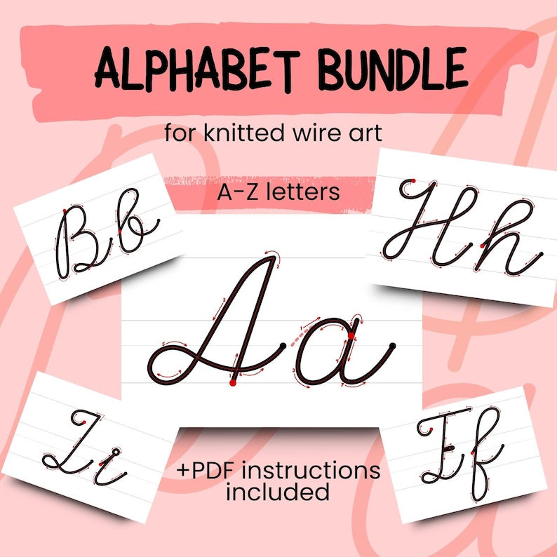 Alphabet Knitted Wire Art Template Bundle, A - Z Letter Bending ...