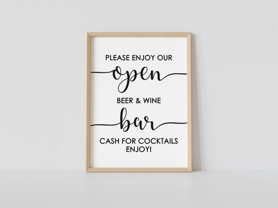 Please Enjoy Our Open Beer and Wine Bar Minimalist Bridal - Etsy
