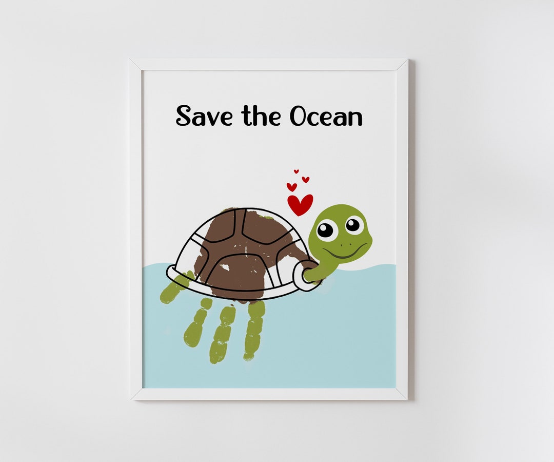 Earth Day, Turtle Handprint DIY Art Craft, Save the Ocean, Kindergarten ...