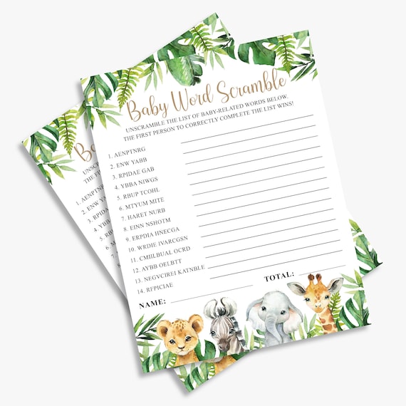 Baby Word Scramble Game Safari Baby Shower Scrumble Game | Etsy
