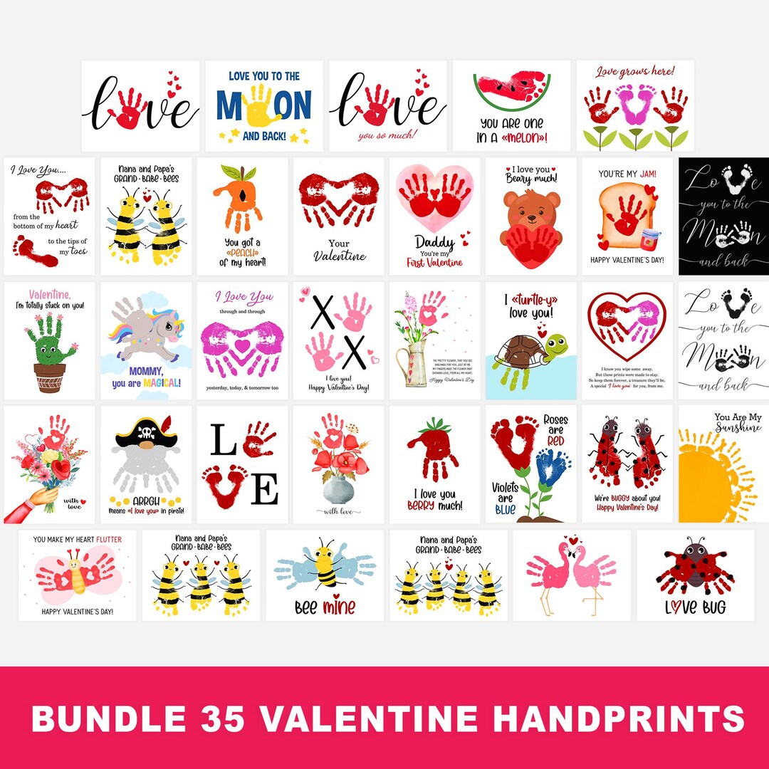 35 Handprint Art Valentine, Bundle, Dad Valentines Day Gift, Footprint ...