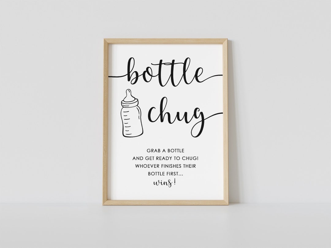 Bottle Chug Sign Game, Minimalist Baby Shower, Baby Bottle Chug, Black ...