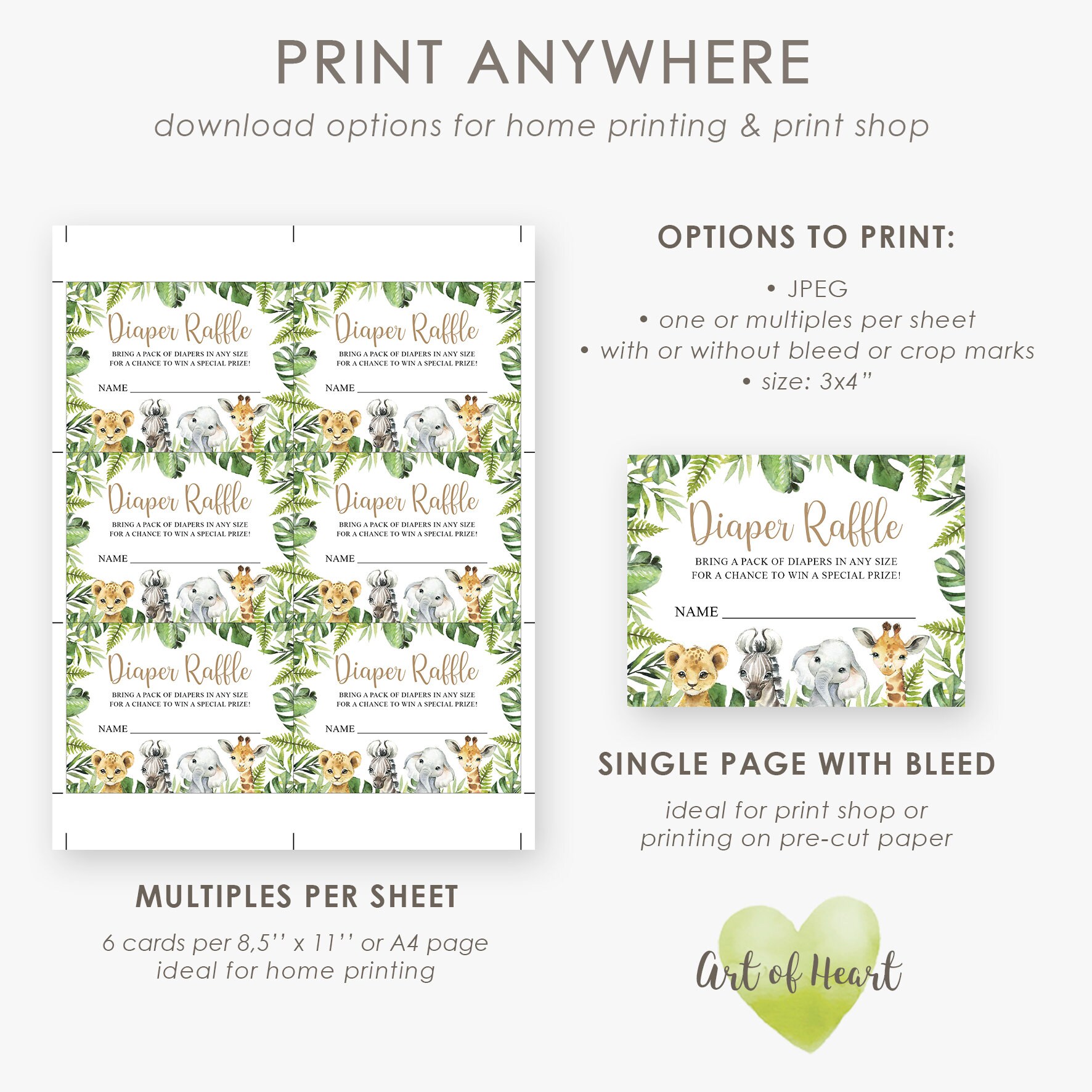 Diaper Raffle Ticket and Sign, Safari Baby Shower, Diaper Raffle ...