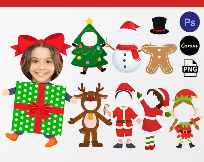 Christmas Add Your Own Photo Face, DIY Elf Yourself PNG Bundle, Elf ...