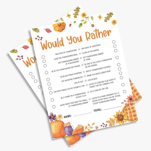 Fall/ Autumn Would You Rather Game for Kids Teens & Adults - Etsy