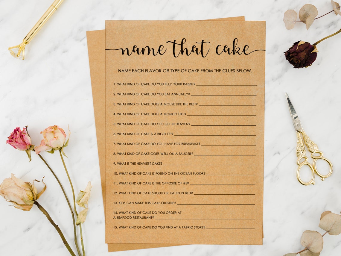 Name That Cake Game Rustic Bridal Shower Game Kraft Black - Etsy