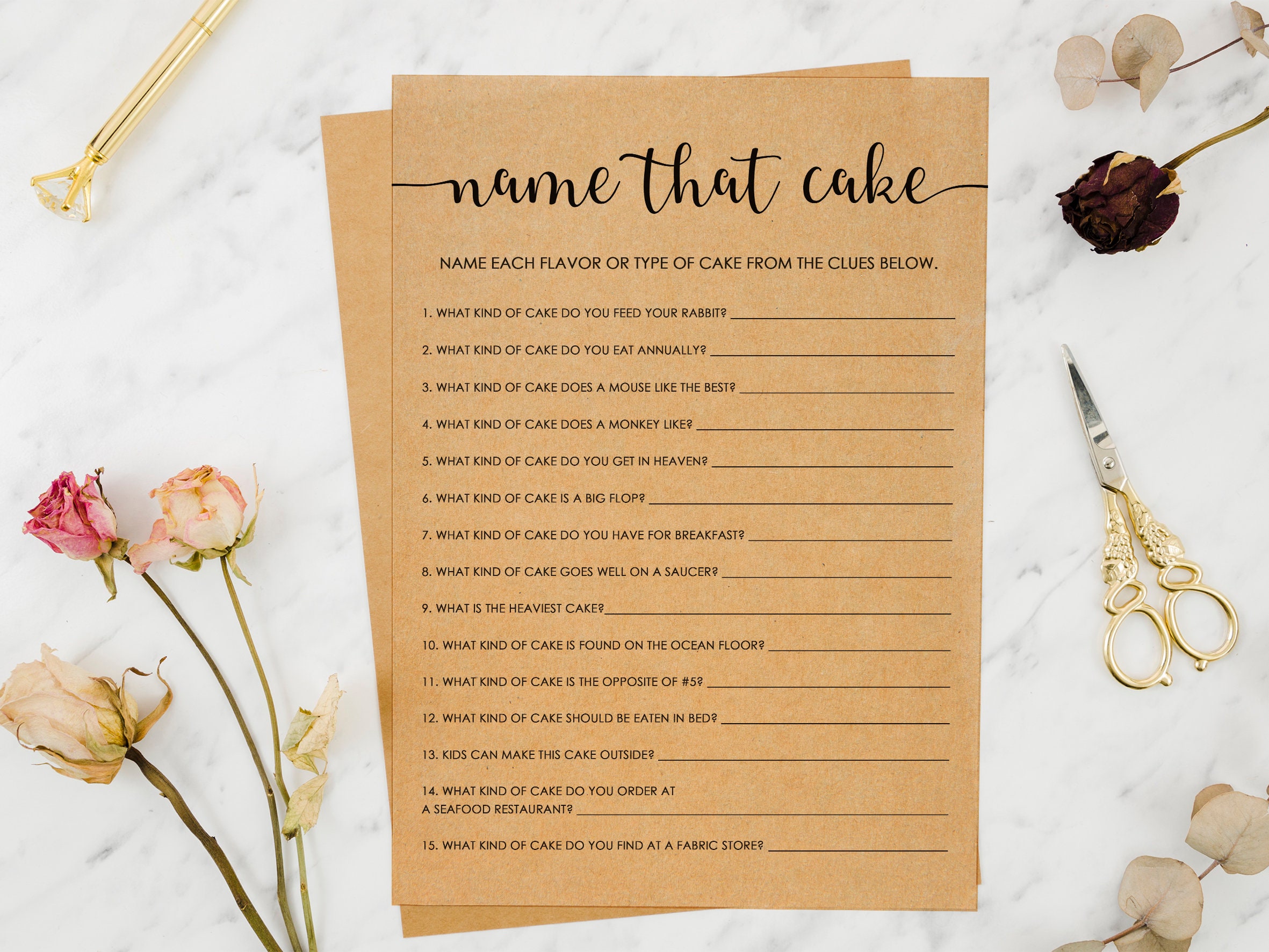Name That Cake Game Rustic Bridal Shower Game Kraft Black - Etsy