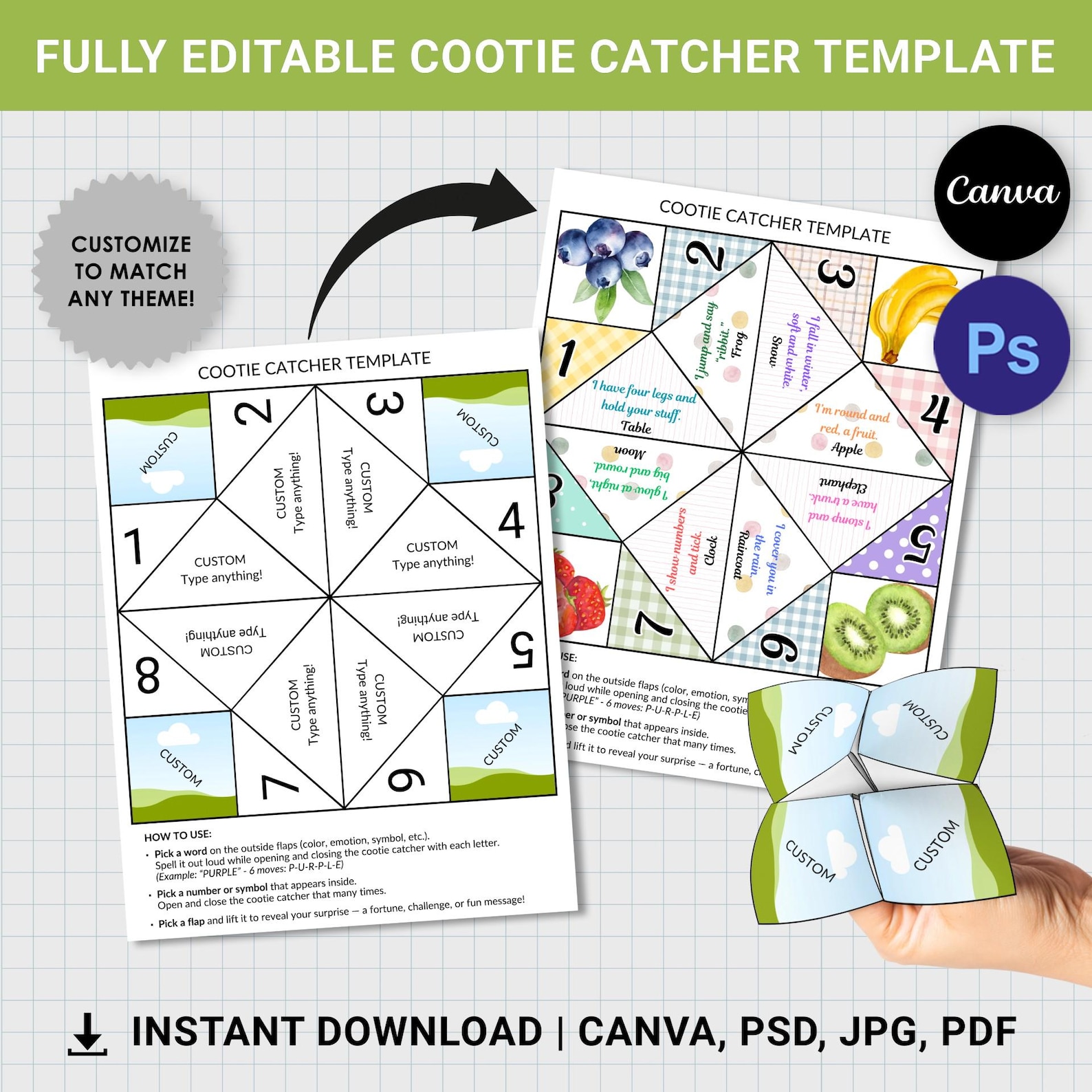 Cootie Catcher Template: Editable Fortune Teller, DIY Paper Craft ...