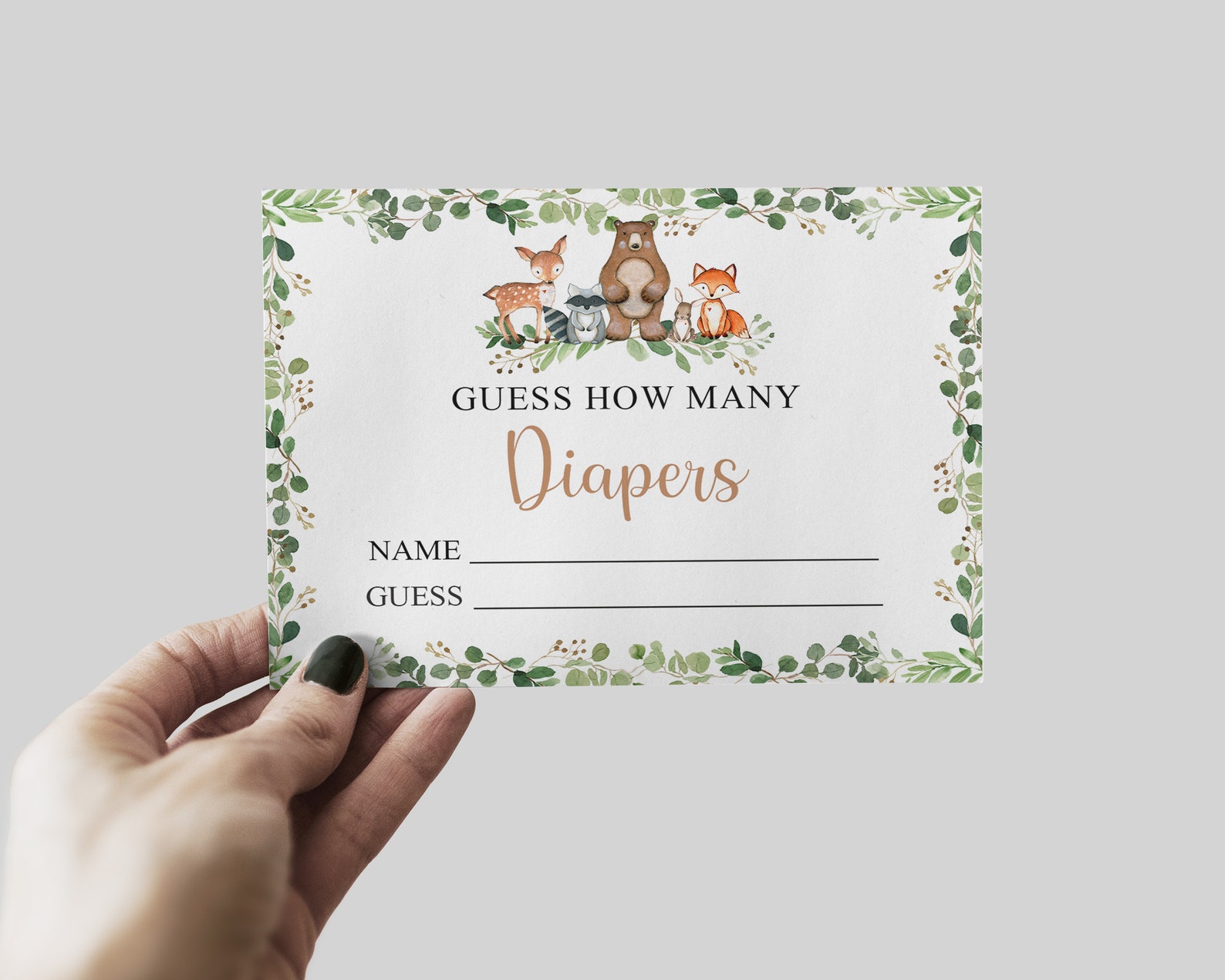 Diaper Cake Game Woodland Baby Shower Guess How Many - Etsy