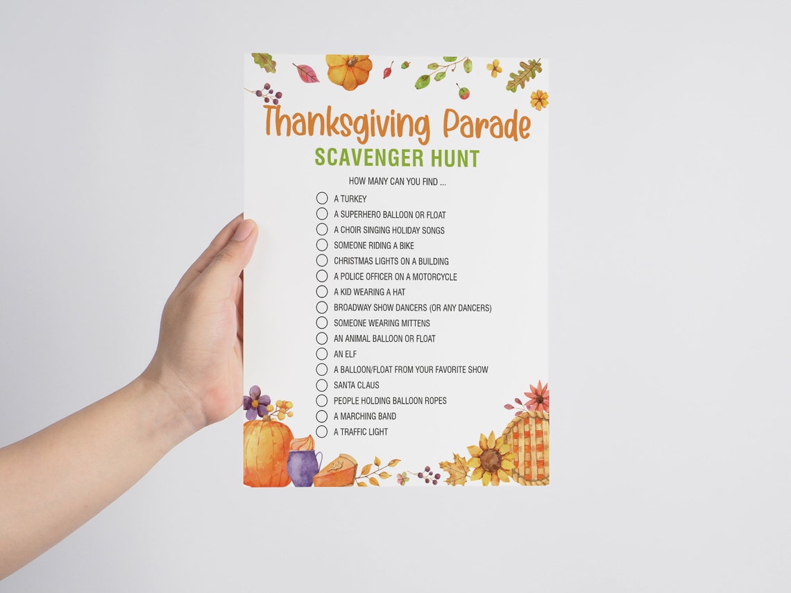 Thanksgiving Parade Scavenger Hunt, Thanksgiving Game for Kids ...
