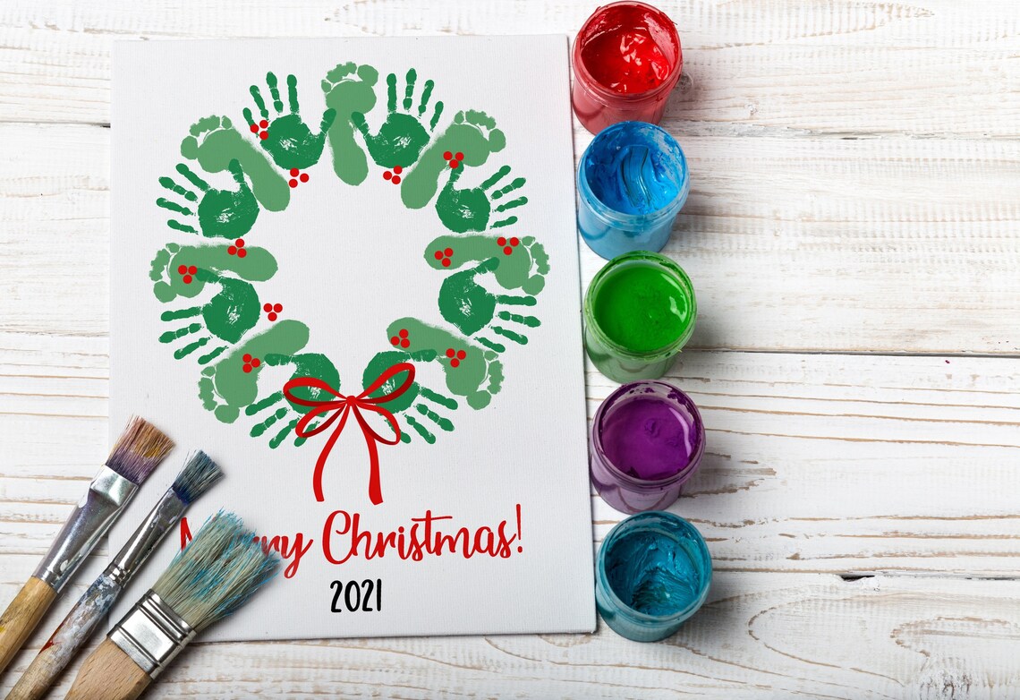 Handprint and Footprint Art Christmas Wreath Diy Craft for | Etsy