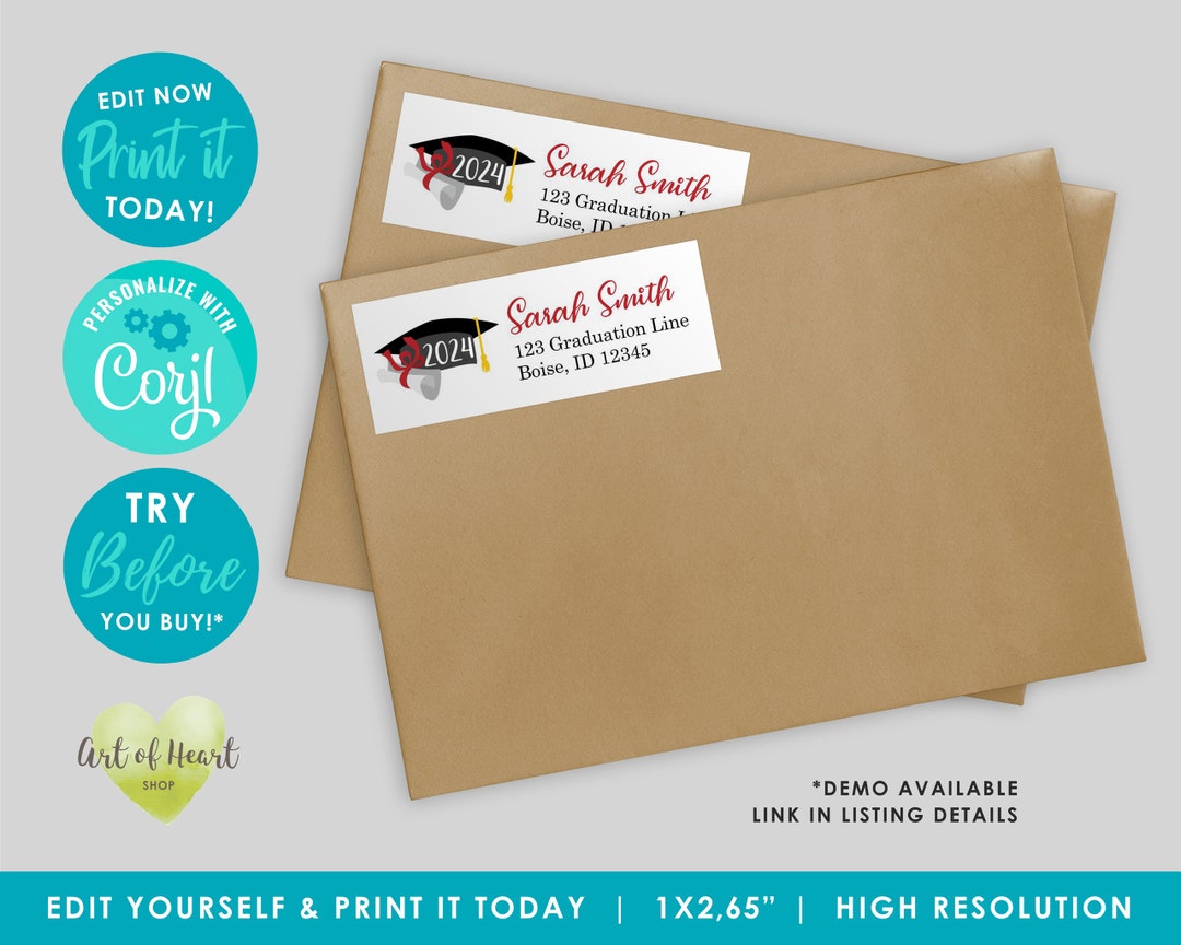 Graduation Address Labels, DIGITAL DOWNLOAD, Class of 2023 Return ...