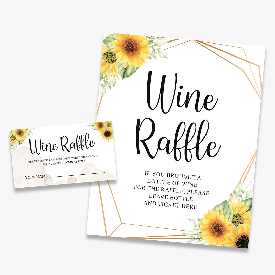 Wine Raffle Sign and Tickets, Sunflower Bridal Shower Game, Stock the ...