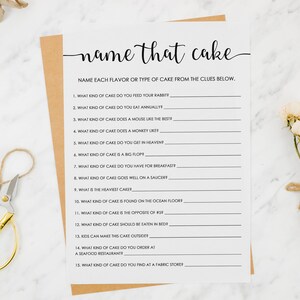 Name That Cake Game, Rustic Bridal Shower Game, Kraft + Black & White ...
