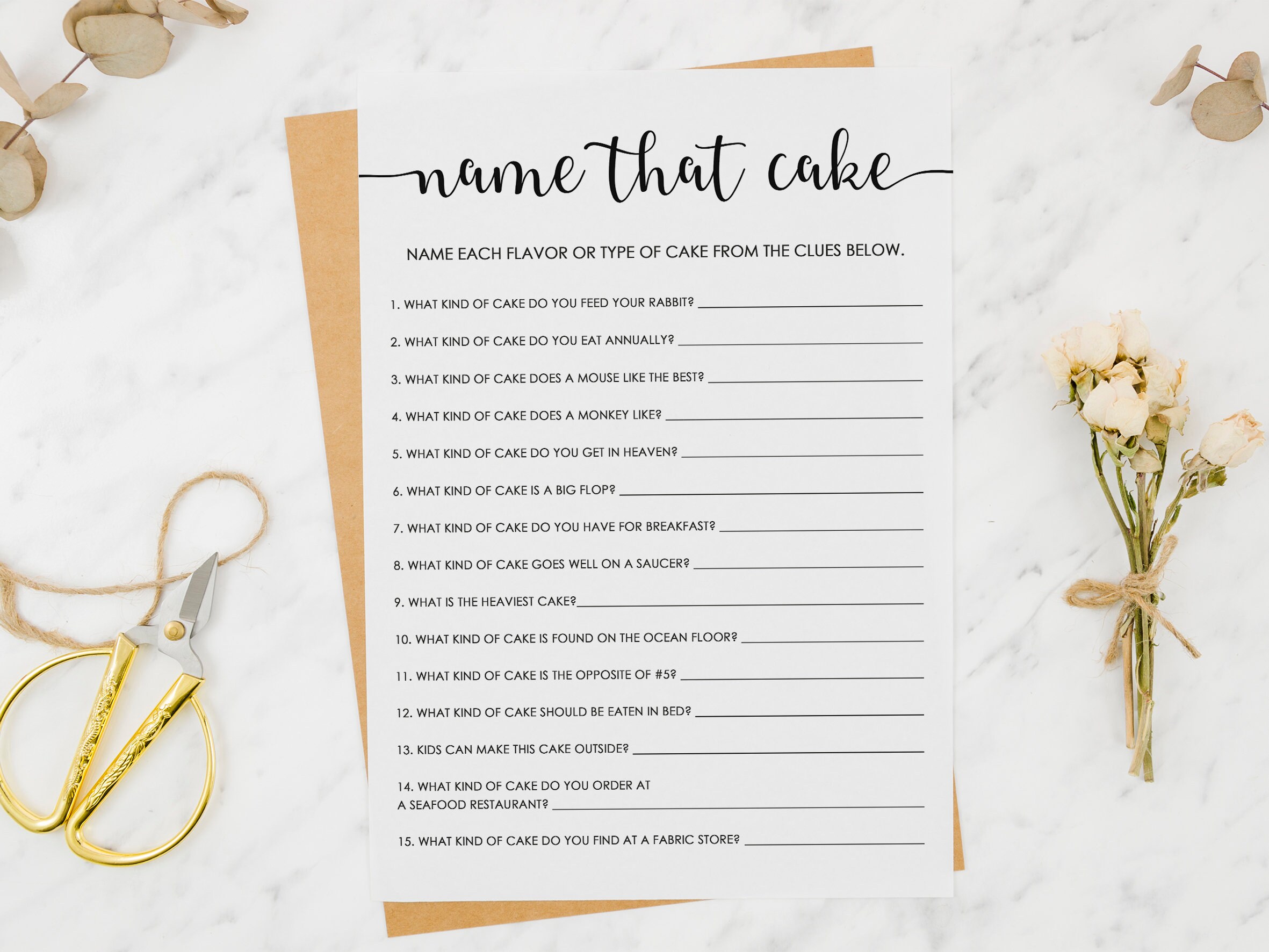Name That Cake Game Rustic Bridal Shower Game Kraft Black - Etsy