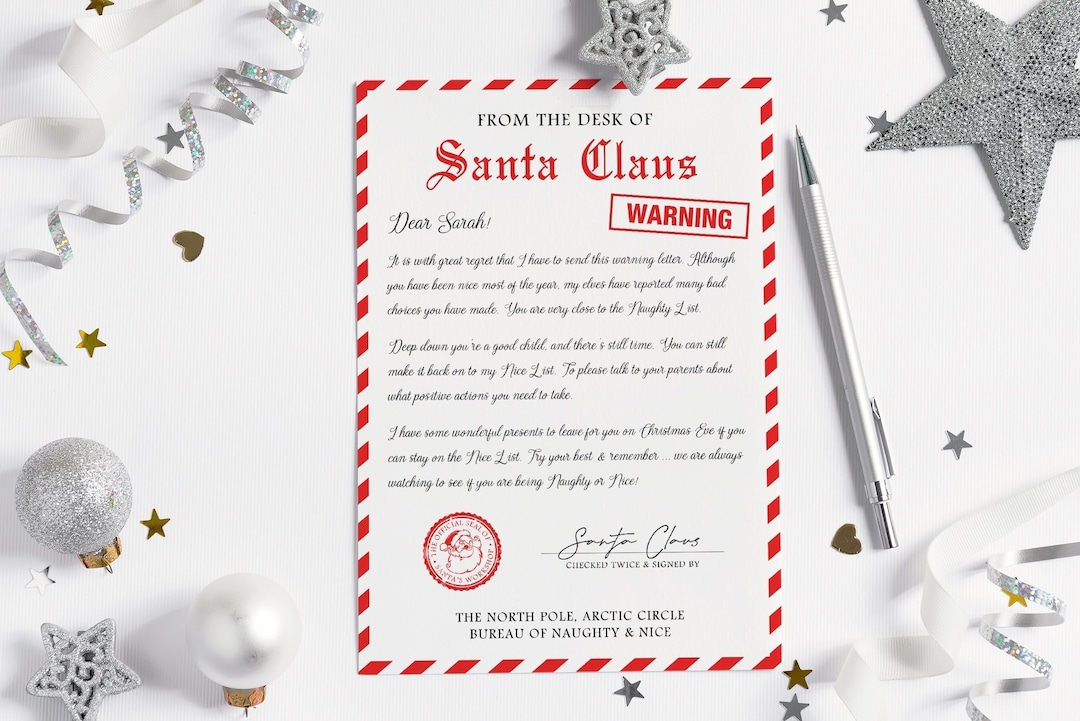 Editable, Santa Claus Warning, Naughty Notification Letter, Christmas ...