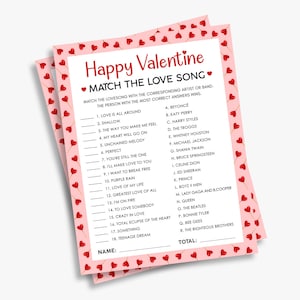 Love Song Match Game, Valentine's Day Game for Adults, Valentines Party ...