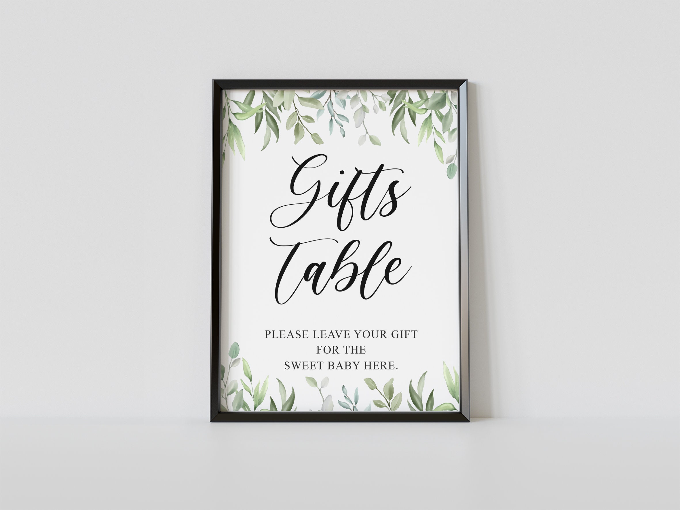Gifts Table Sign for Baby Shower, Greenery, Foliage, Printable, Instant ...