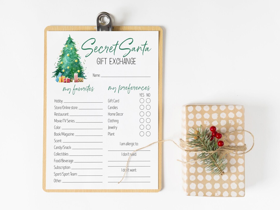 Secret Santa Gift Exchange, Questionnaire, Gift List Ideas, Pdf ...