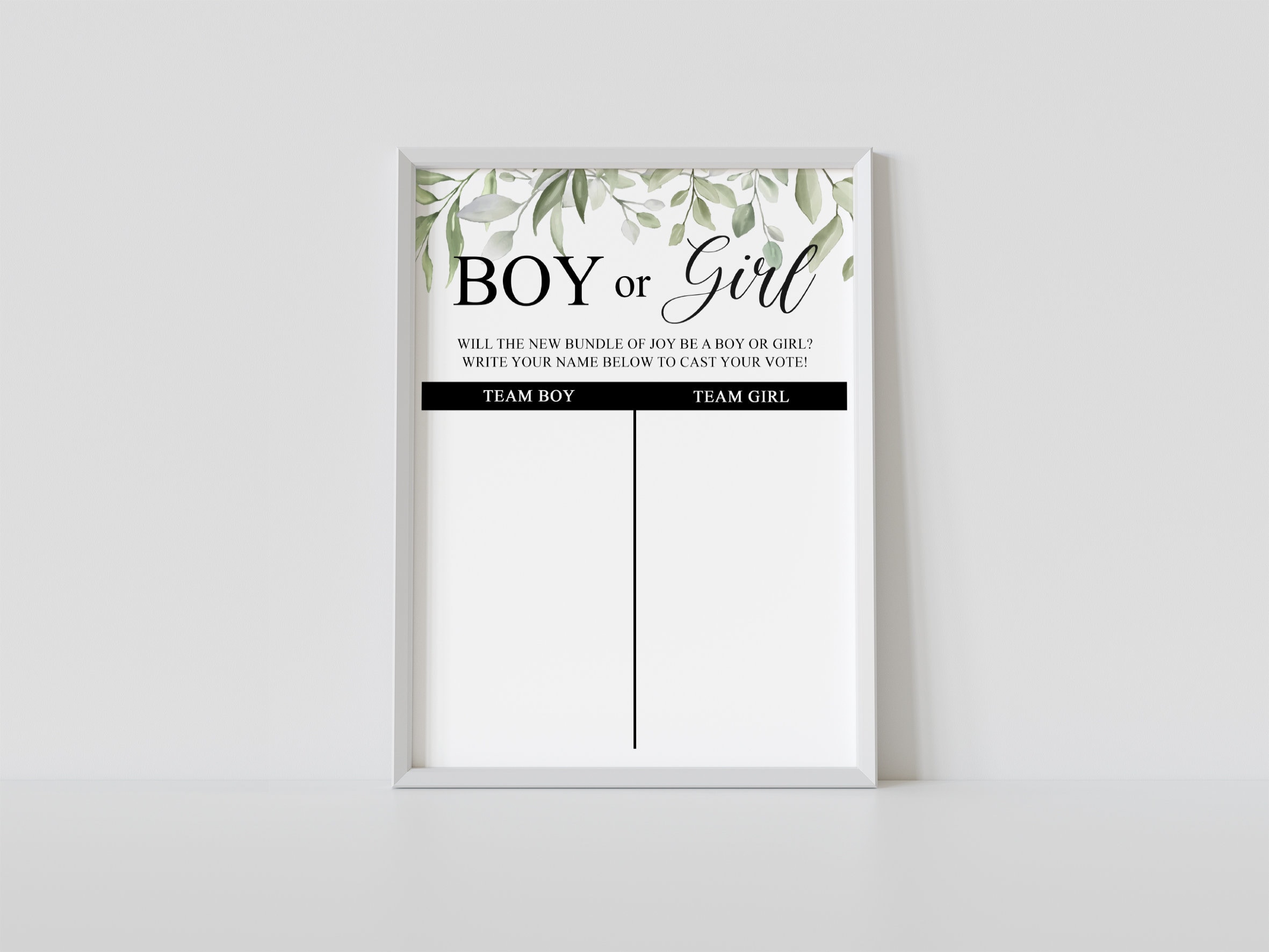 Gender Reveal Boy or Girl Chart Greenery Baby Shower Guess | Etsy