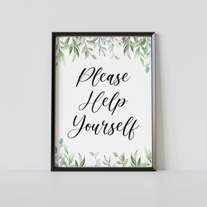 Please Help Yourself Sign, Greenery Bridal Shower, Foliage, Food Table ...