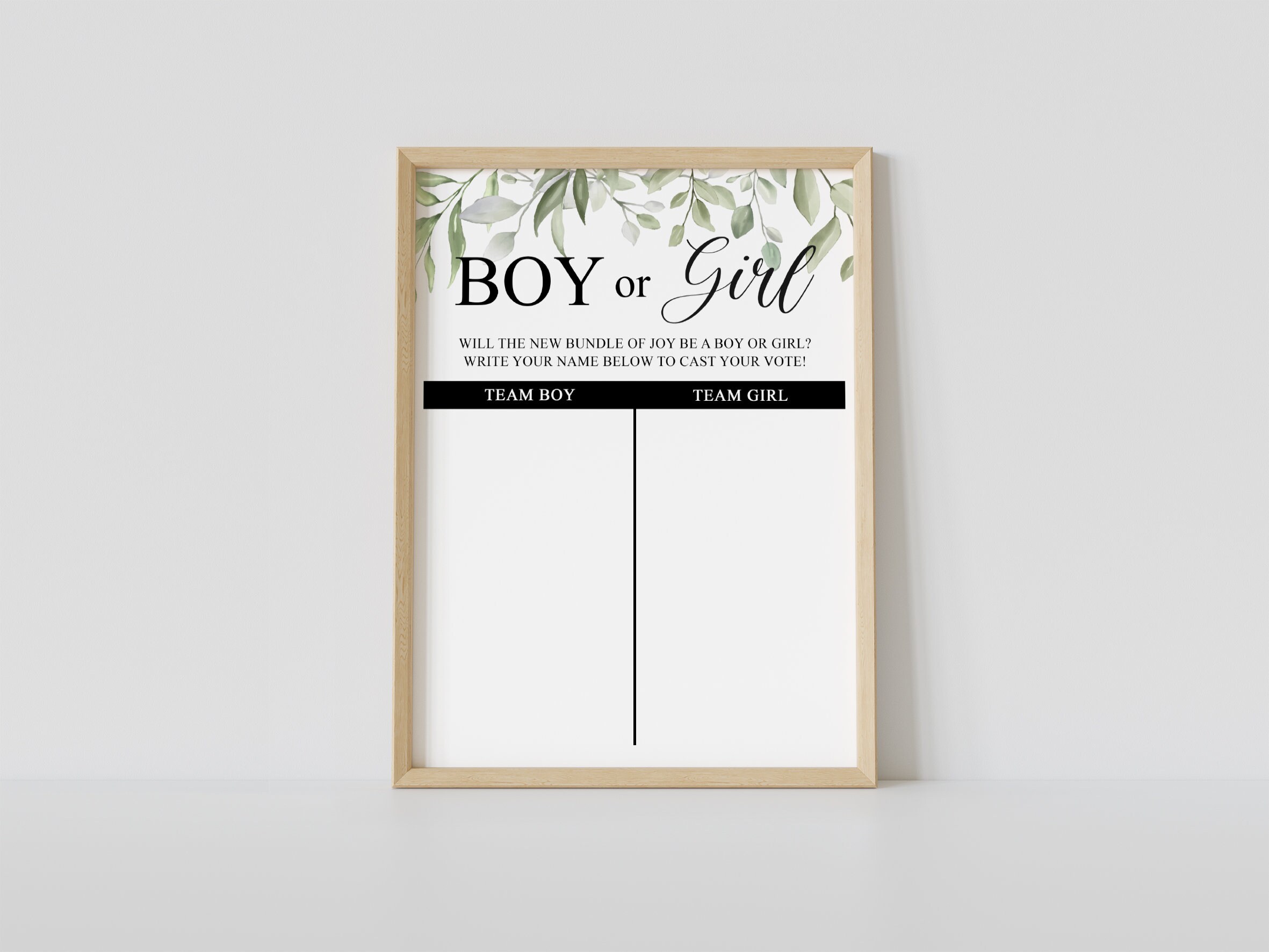 Gender Reveal Boy or Girl Chart Greenery Baby Shower Guess | Etsy