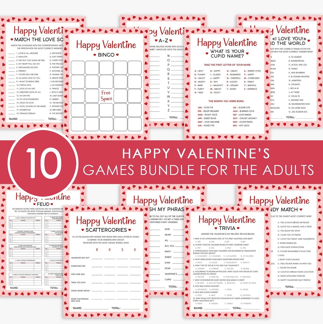 Valentine's Day Games for Adults, BUNDLE, Fun, Valentines Activity for ...