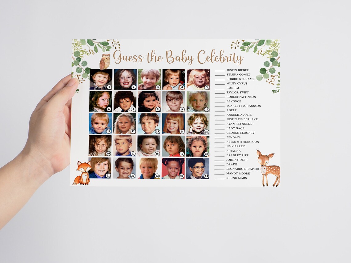 Woodland Baby Shower Games, Guess the Baby Celebrity, Who is That Baby ...