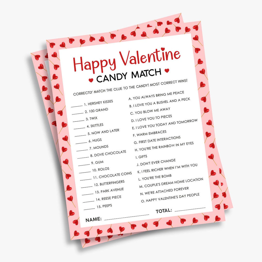 Valentine's Day Game for Adults & for Kids, Candy Match, Printable ...