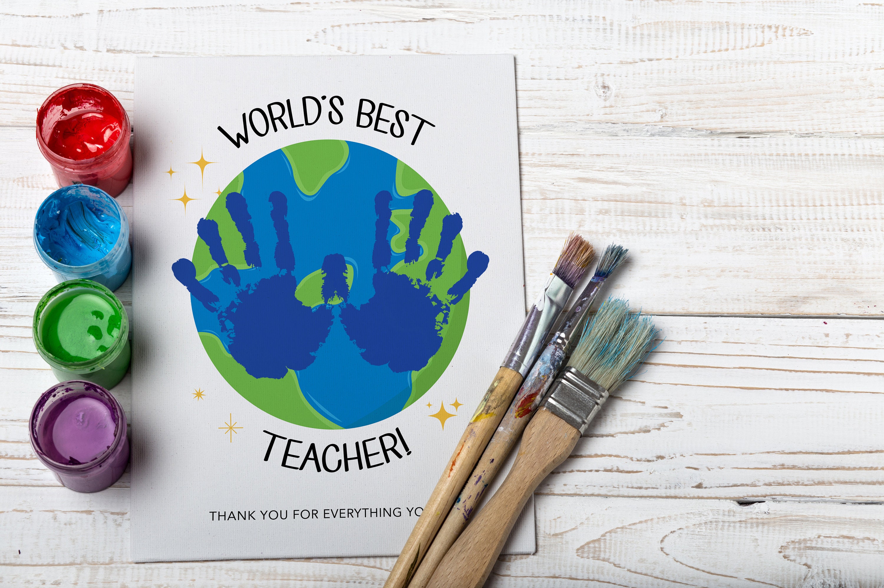 Thank You Gift Teacher, Handprint Art, Best Teacher in the World, DIY ...