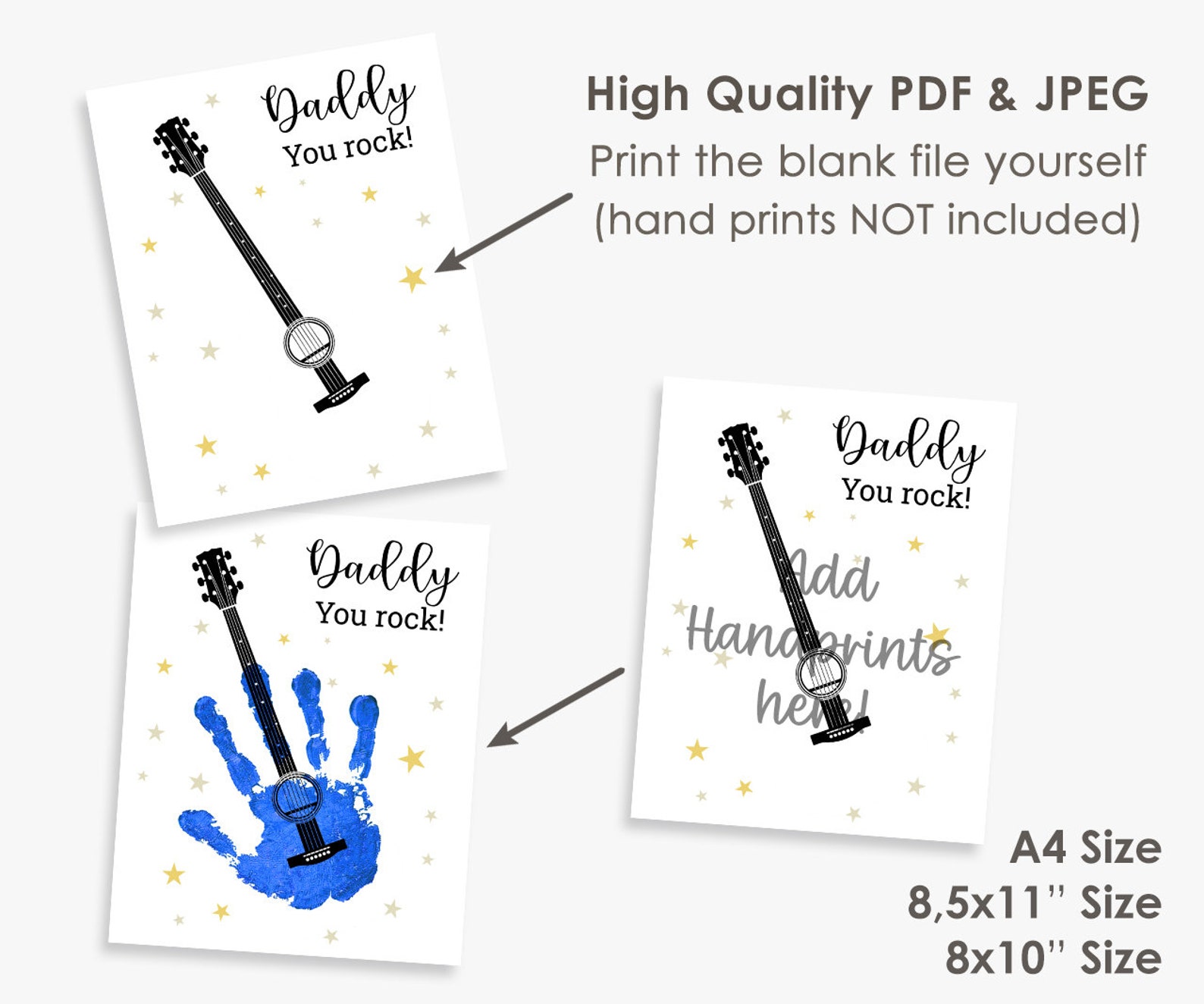 Guitar Handprint Art: Father's Day DIY Gift (printable) - Etsy