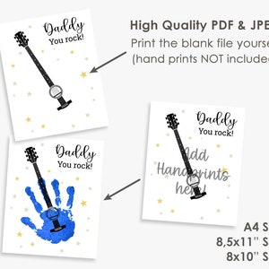 Guitar Handprint Art Craft, Daddy You Rock, Fathers Day DIY Gift From ...