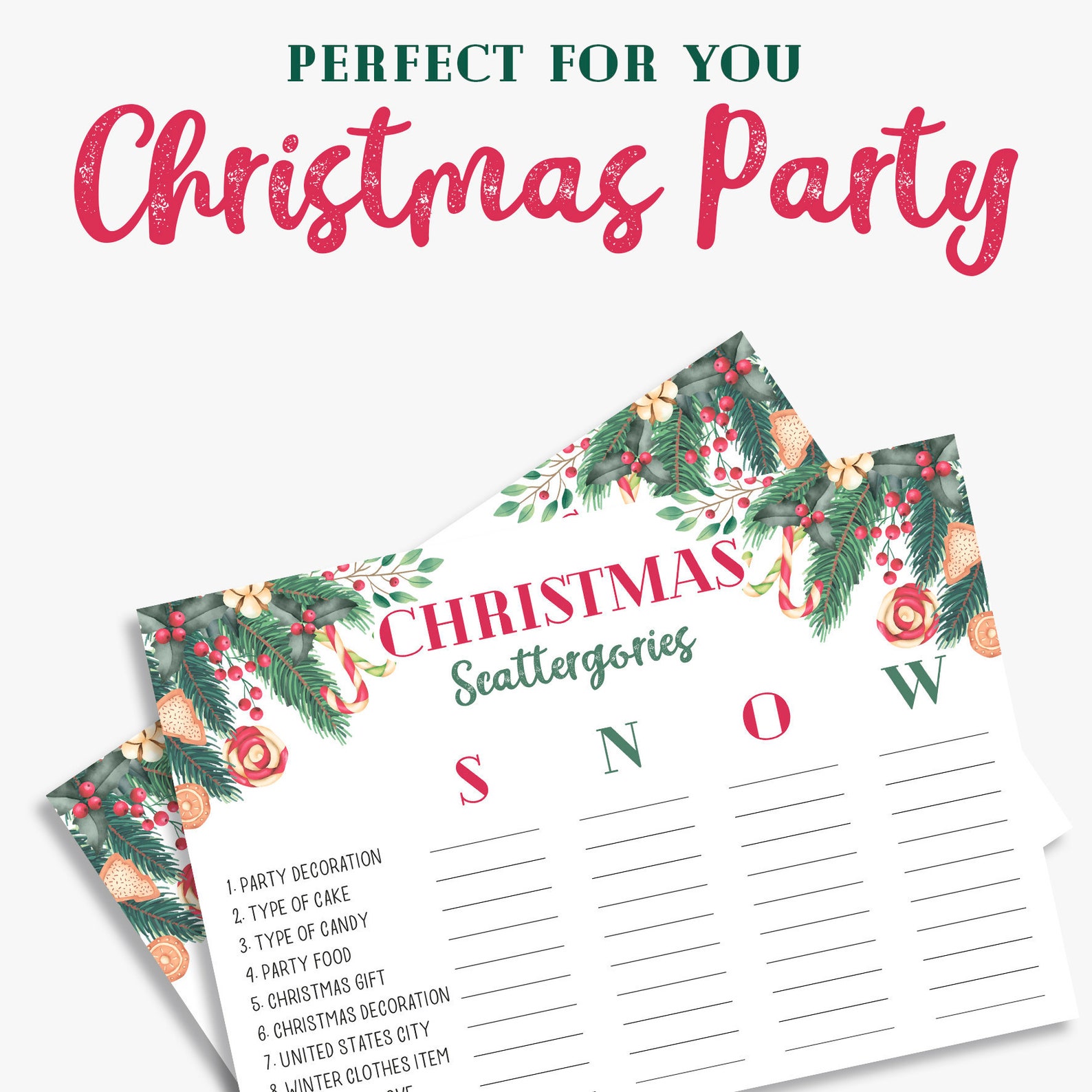 Christmas Scattergories Games Printable Instant Download | Etsy