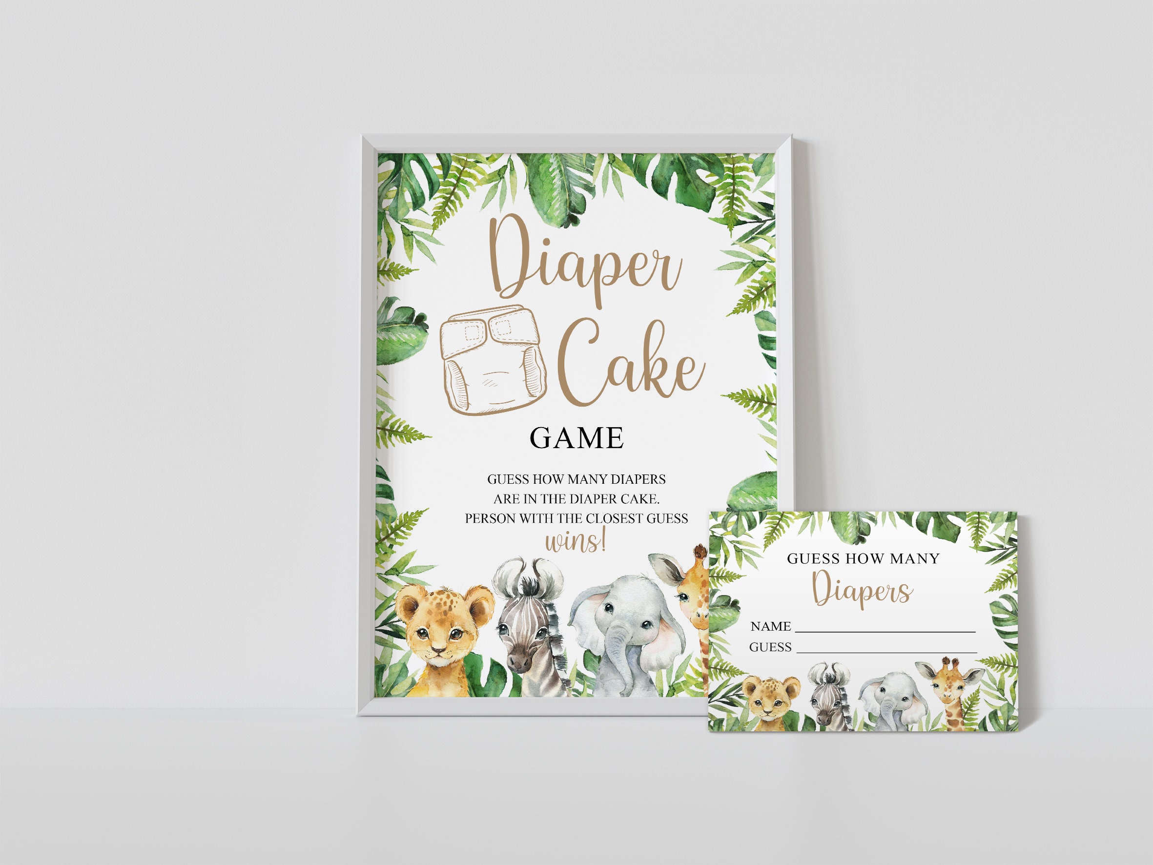 Diaper Cake Game Safari Baby Shower Guess How Many Diapers | Etsy