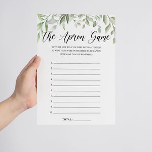 The Apron Game, Greenery Bridal Shower Game, Foliage, Apron Game, Guess ...