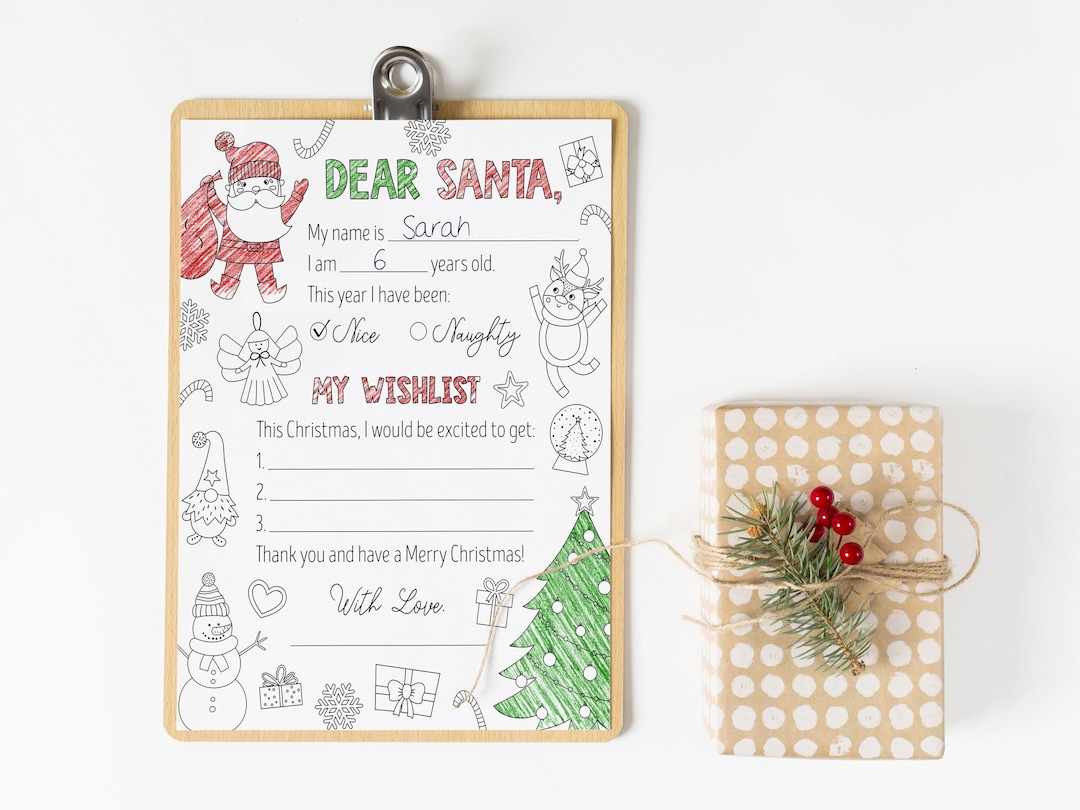 Coloring Christmas Wish List for Kids, Letter to Santa, Gift List ...