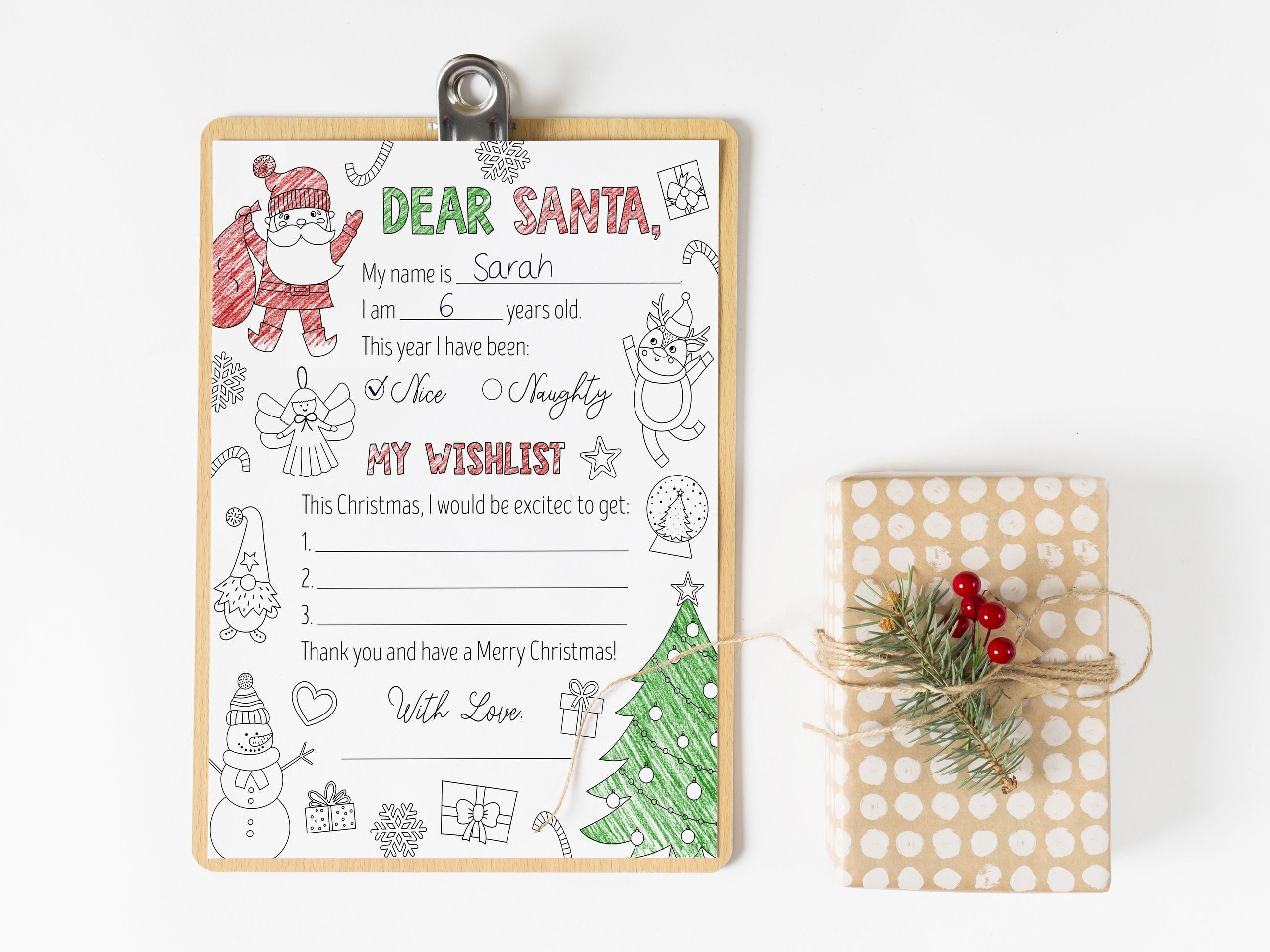 Coloring Christmas Wish List for Kids Letter to Santa Gift - Etsy