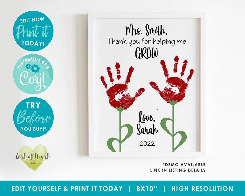 Thank You for Helping Me Grow Handprint Art Craft Kids - Etsy