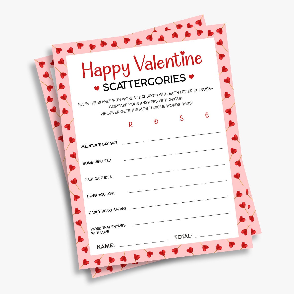Valentines Scattergories Game for Kids | for Adults, Valentine's Day ...